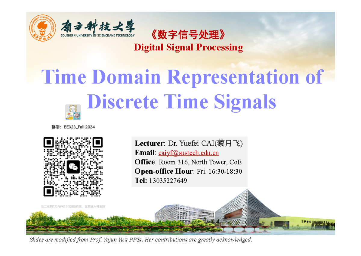 EE323 Lecture 2: Time Domain Representation of Discrete-Time Signals ...