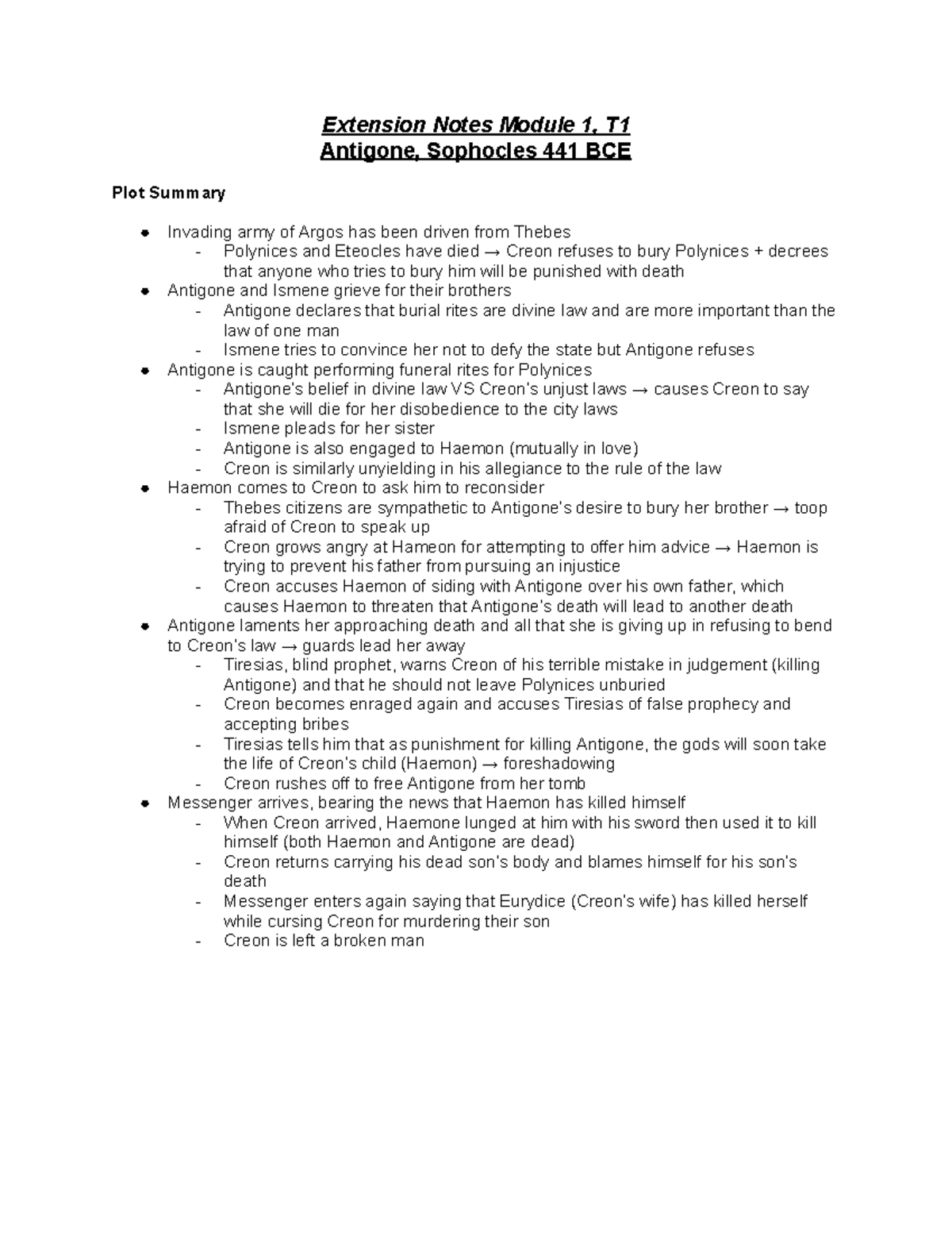 Extension Notes - Sophocles' Antigone (Module 1, T1) Plot & Character ...