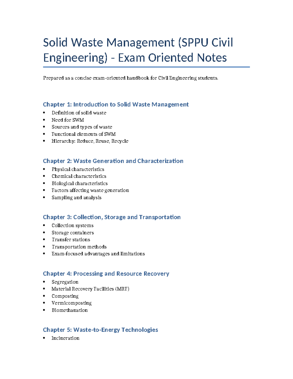 SPPU Solid Waste Management Exam Notes: A Comprehensive Guide - Studocu