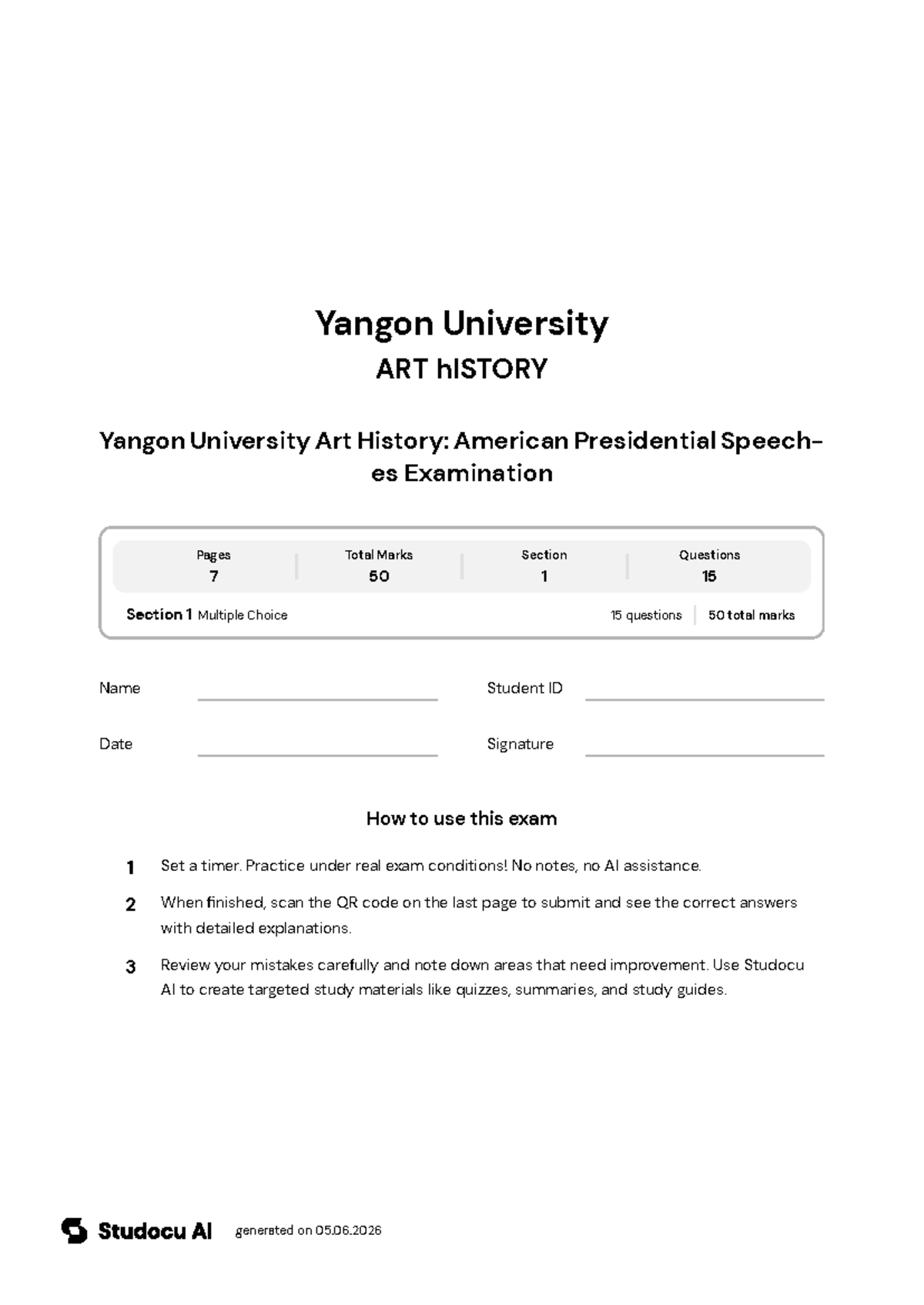 Yangon University Art History: American Presidential Speeches Exam ...