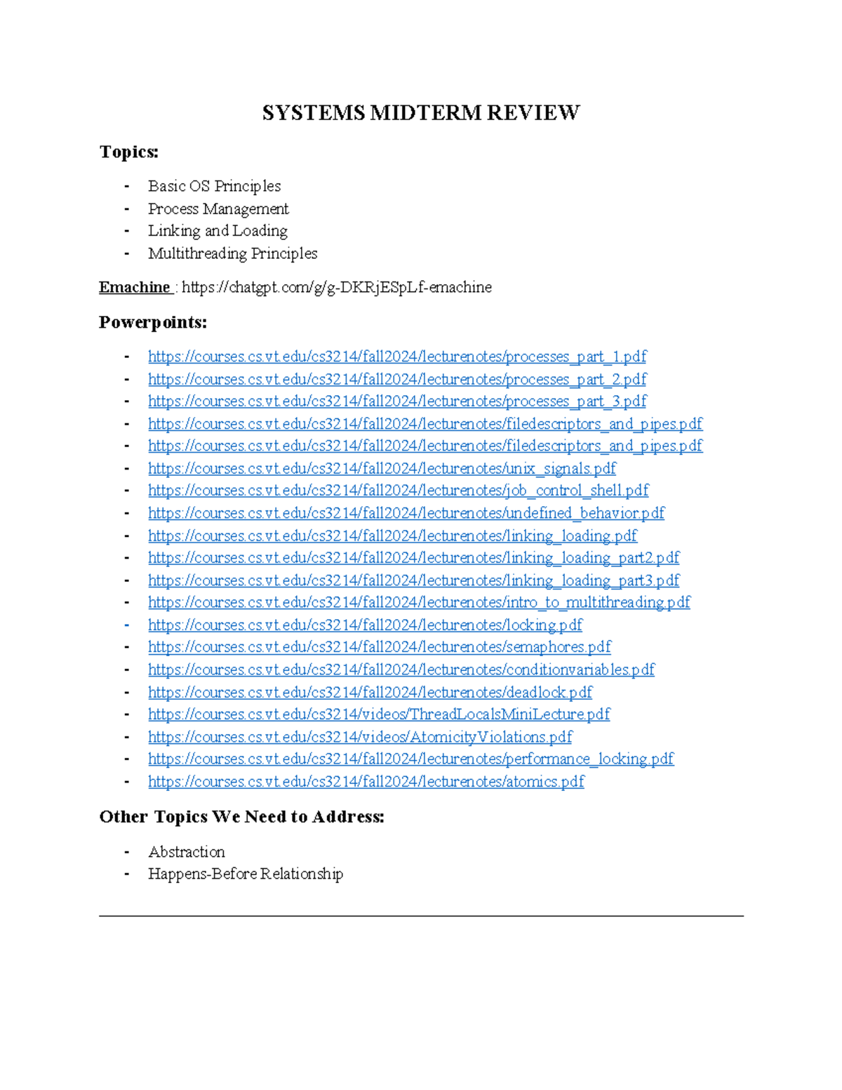 CS3214 SYSTEMS MIDTERM REVIEW: Process Management & Threads - SYSTEMS MIDTERM REVIEW Topics ...