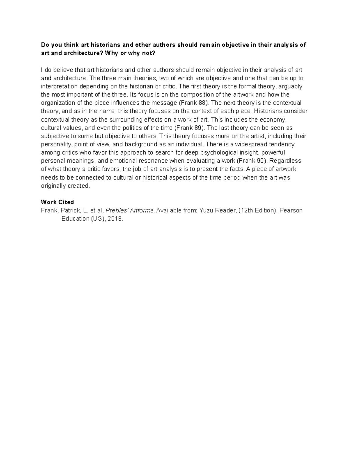 Art Appreciation M2 - Objective Analysis in Discussion of Art - Studocu