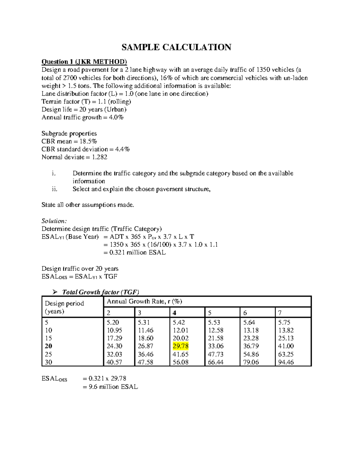 Sample Calculations for JKR Method in Pavement Design - Studocu