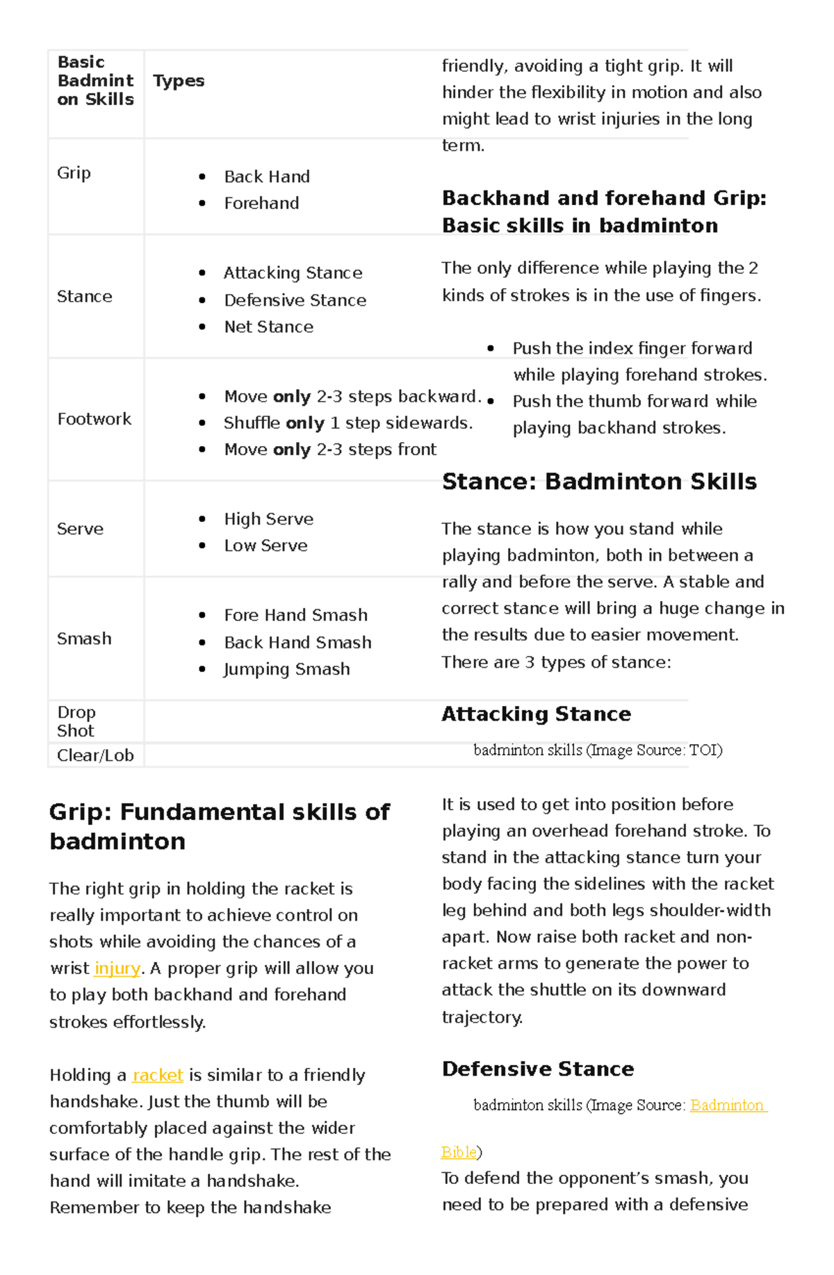 Fundamental Skills Of Badminton Strokes