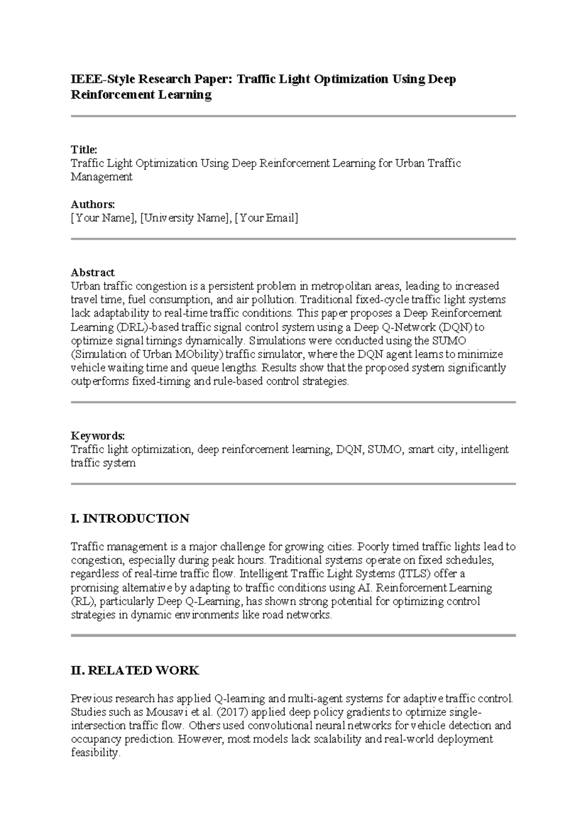 Traffic Light Optimization Research Paper: DQN for Urban Management ...