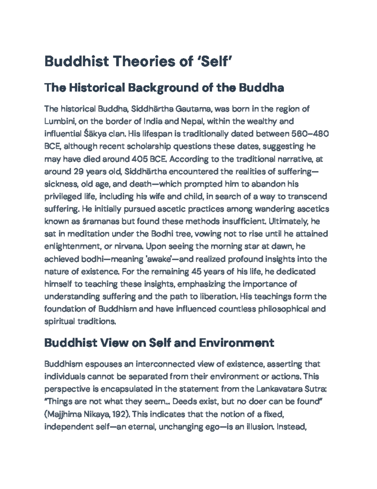 Buddhist Perspectives on the Illusion and Delusion of Self (BUD 101 ...