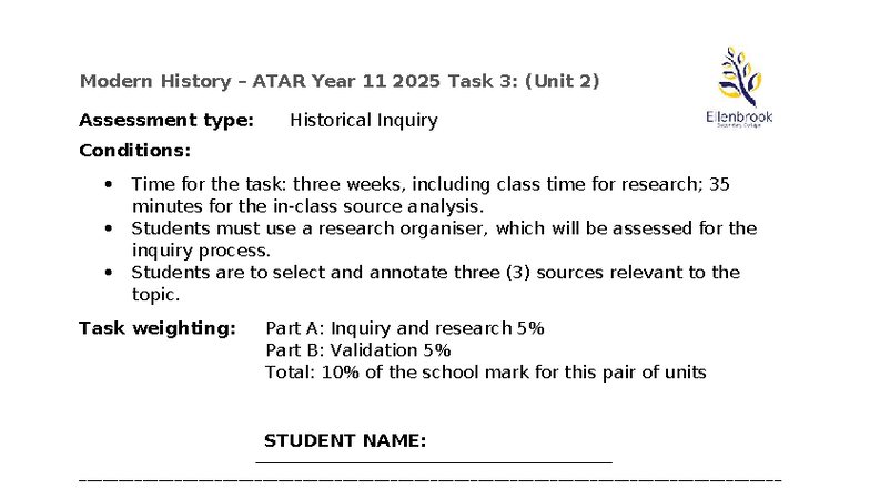Modern History ATAR Year 11 Unit 2 Task 3: Nazi State Inquiry - Studocu