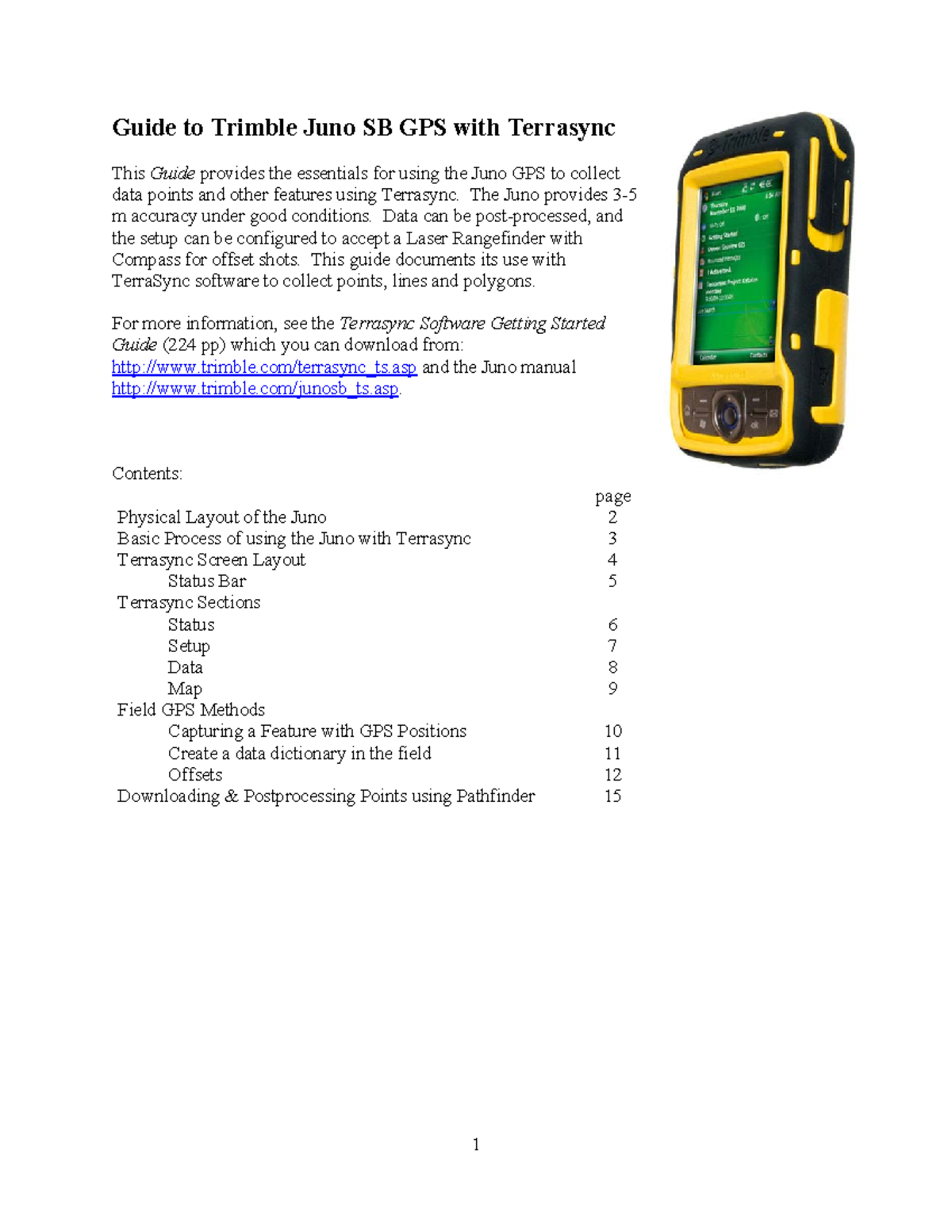Guide to Using Juno SB GPS with Terrasync Software - Studocu