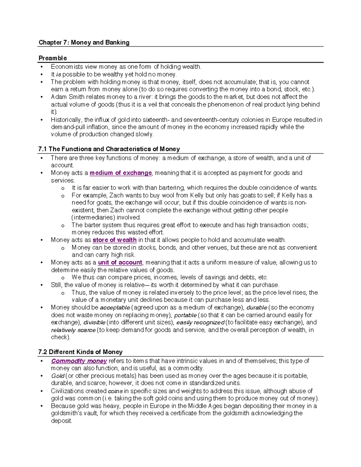 Chapter 7: Money and Banking Overview and Key Functions - Studocu