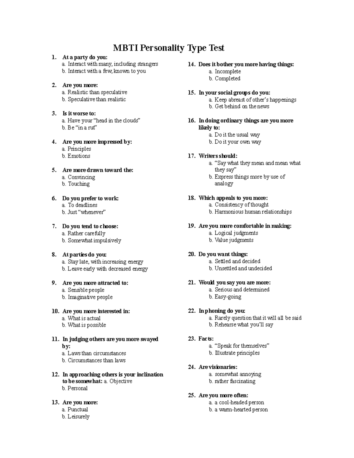 MBTI Personality Type Test Results - 01 Seatwork 1 - Studocu