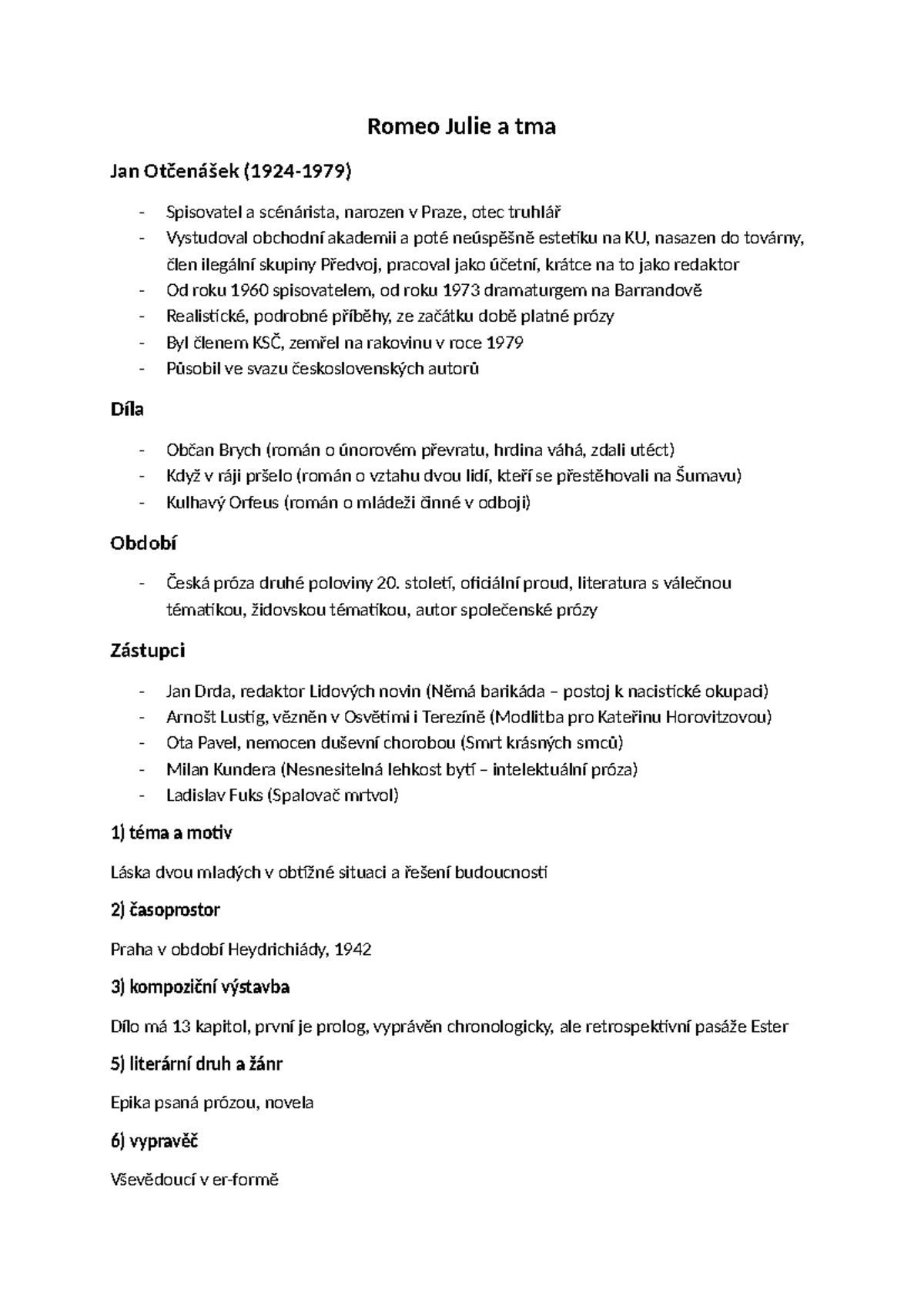 Romeo, Julie a tma rozbor - Romeo Julie a tma Jan Otčenášek (1924-1979 ...