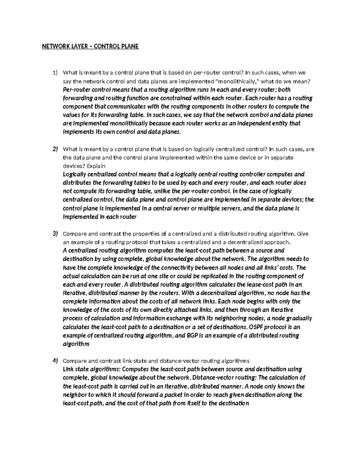 Chapter 5 - Network Layer Control Plane Overview and Concepts - Studocu