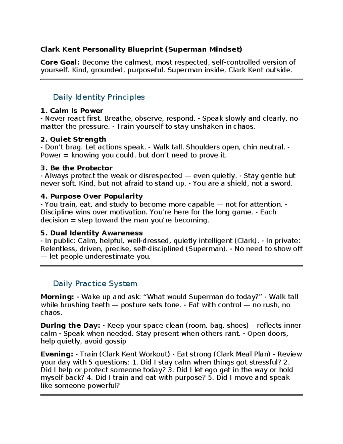 Clark Kent Personality Blueprint: Mastering the Superman Mindset - Studocu