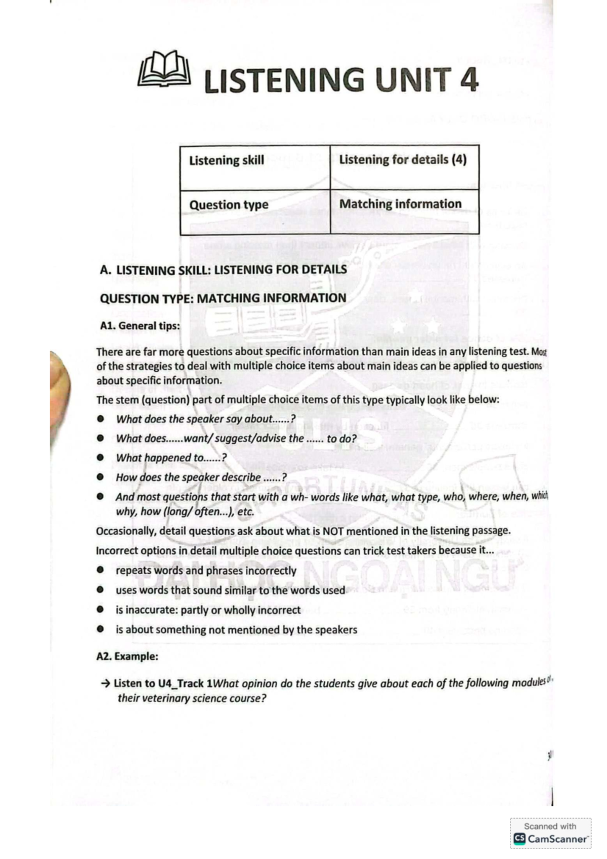 Unit 4 Listening Skills: Details & Matching Information Strategies ...