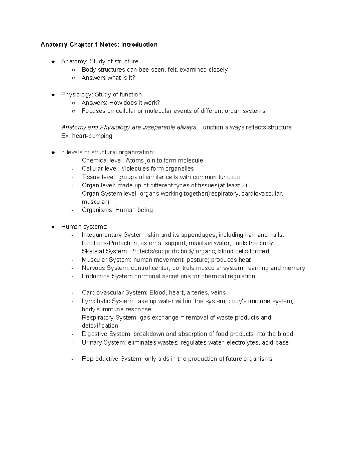 Anatomy Chapter 1 Notes Introduction - Anatomy Chapter 1 Notes ...
