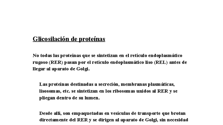 Glicosilación de Proteínas: Proceso en RER y Golgi - Studocu