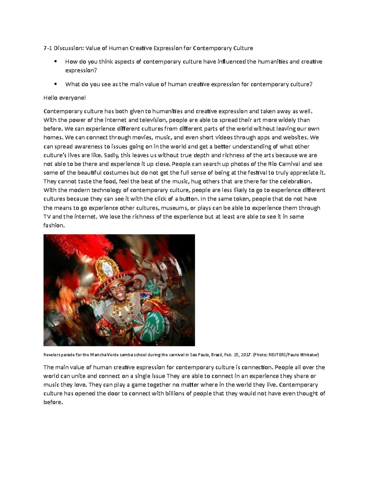7-1 Discussion Value of Human Creative Expression for Contemporary ...