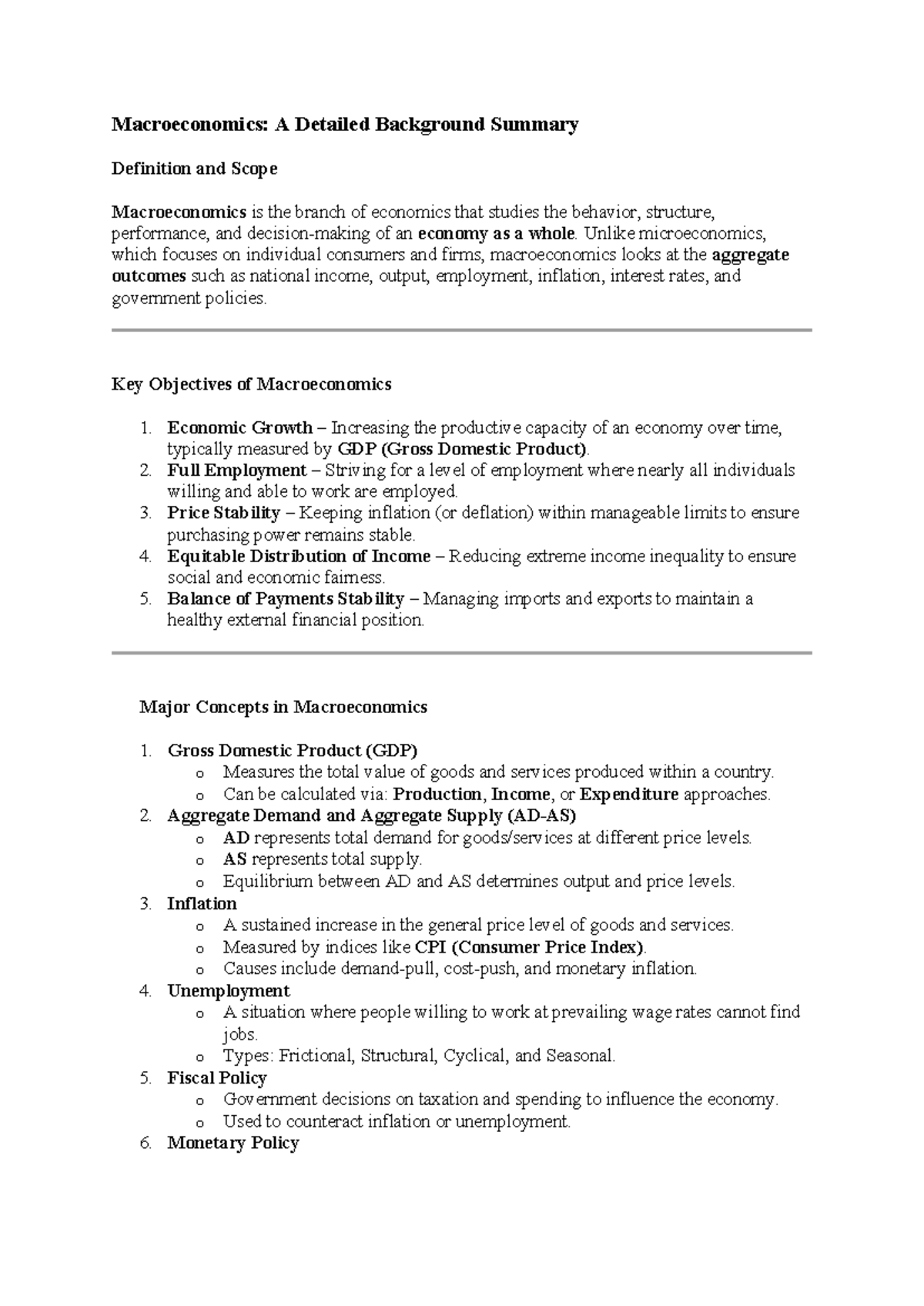Macroeconomics: Key Concepts and Objectives Overview - Studocu