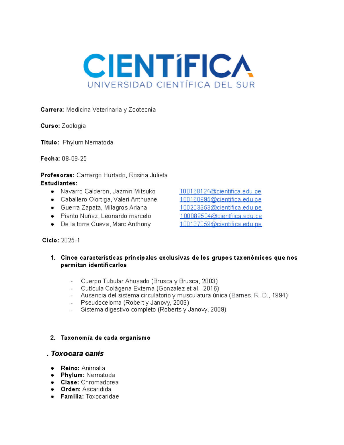 Phylum Nematoda: Características y Taxonomía - Zoología - Studocu