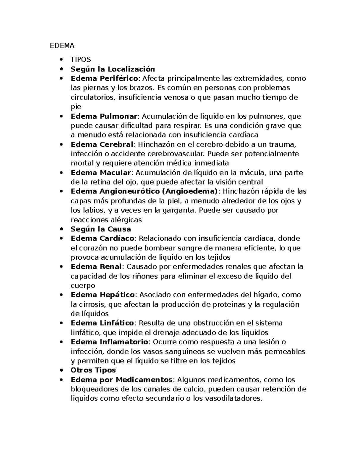 Tipos de Edema: Clasificación y Causas - Studocu