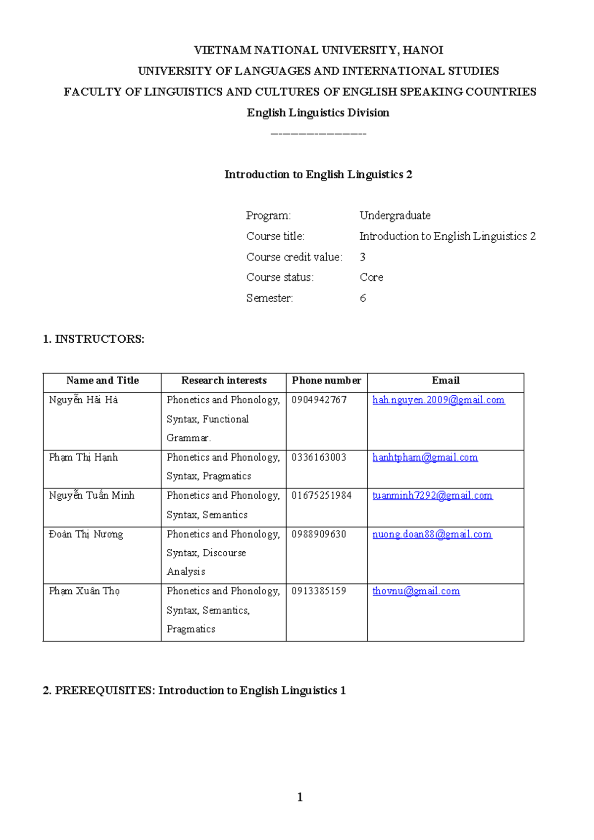 Introduction to English Linguistics 2 - Syllabus (2023) - Studocu