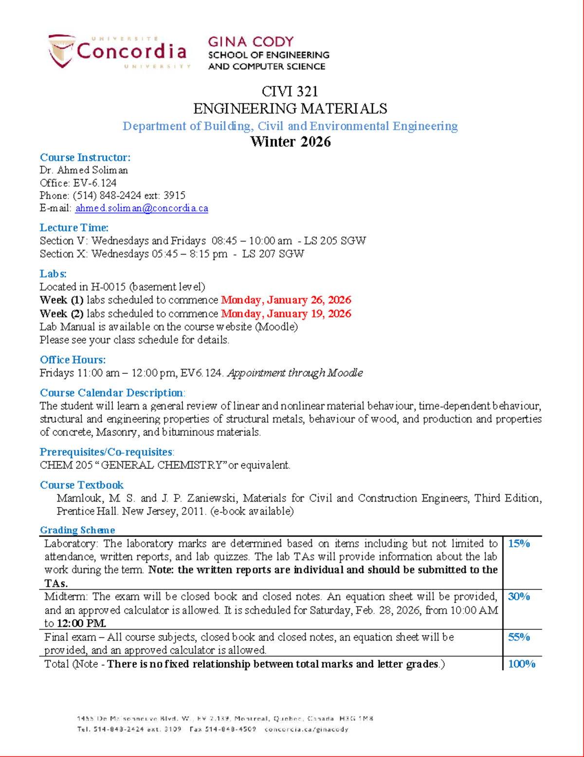 CIVI 321 Engineering Materials Course Outline - Winter 2026 - Studocu