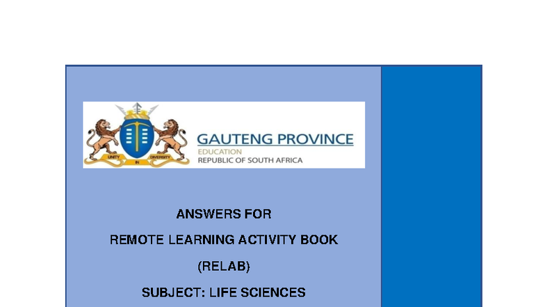 Gr. 11 Life Sciences: Answers for Remote Learning Activity Book (RELAB ...
