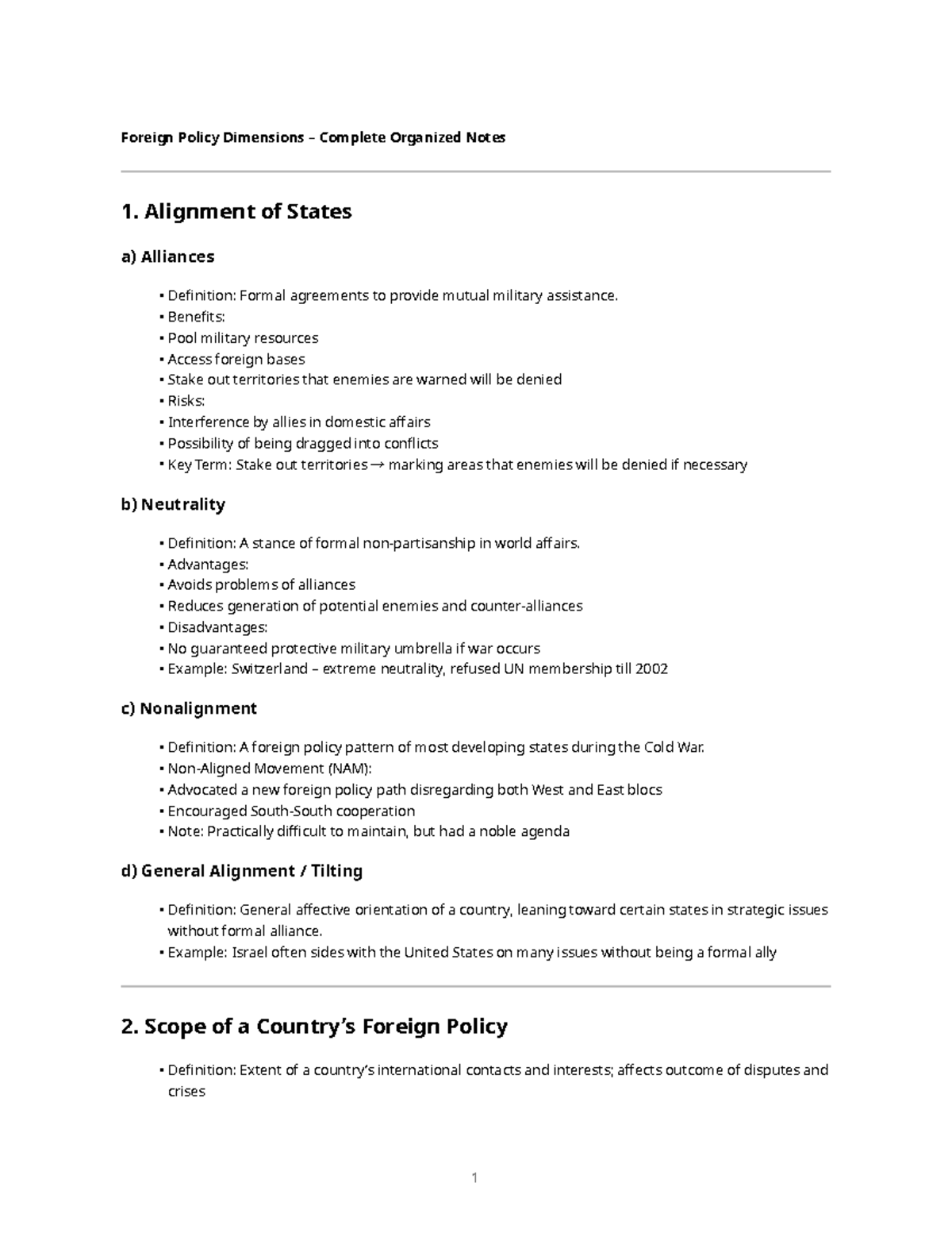 Foreign Policy Dimensions: Organized Notes for Course POLS 101 - Studocu