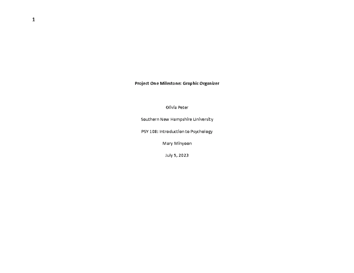 PSY 108 Project One Milestone: Graphic Organizer on Perspectives - Studocu