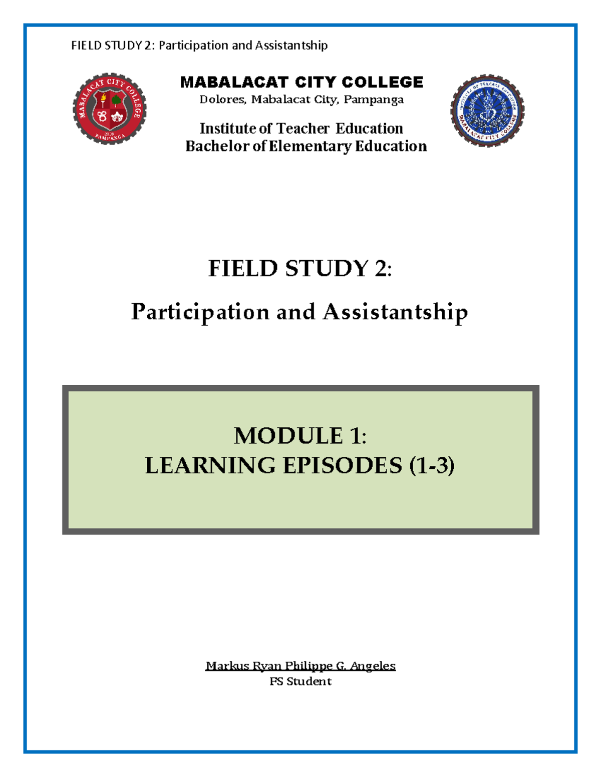 FIELD STUDY 2: Analyzing Learning Problems and Solutions in BSED - Studocu