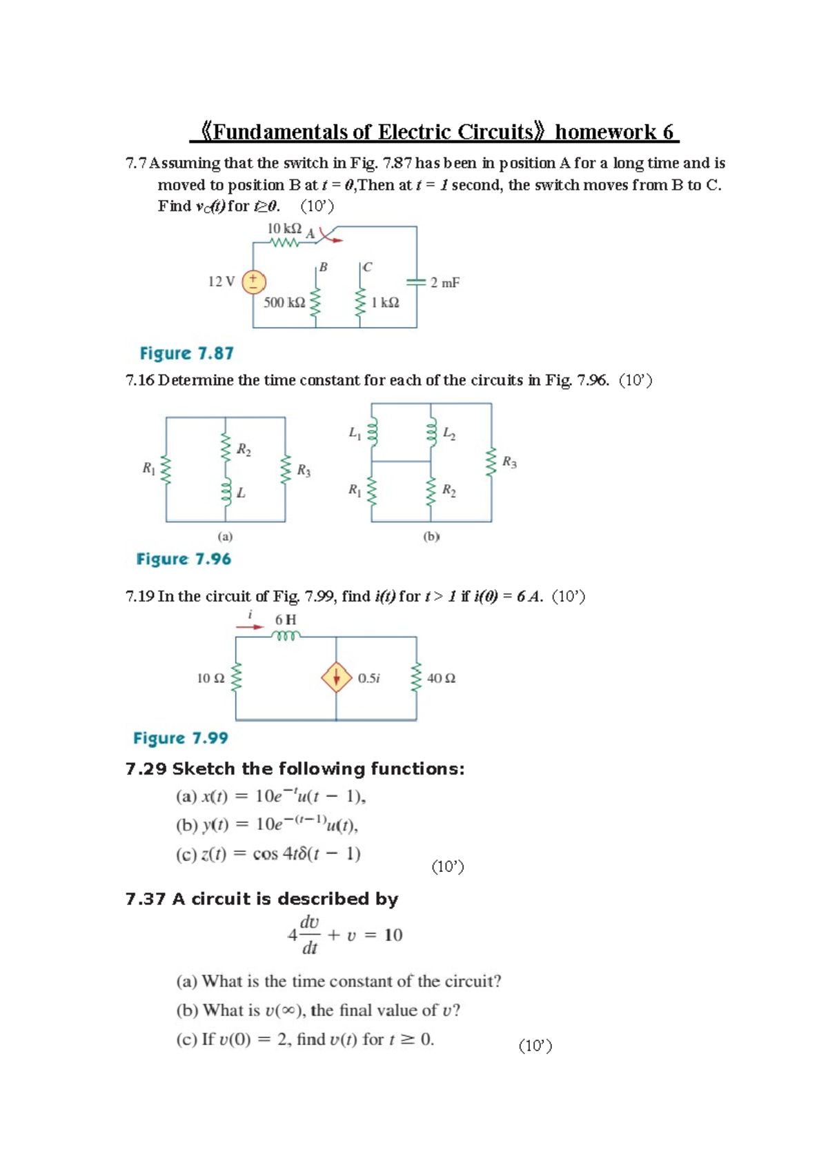 EE104 Homework 6 Solutions - Fundamentals of Electric Circuits - Studocu