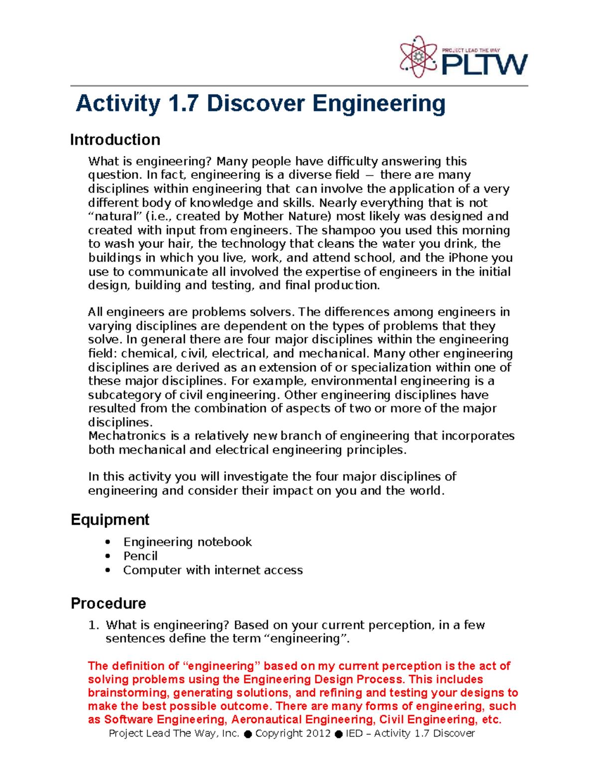 Activity 1.7: Exploring Major Engineering Disciplines and Their Impact ...