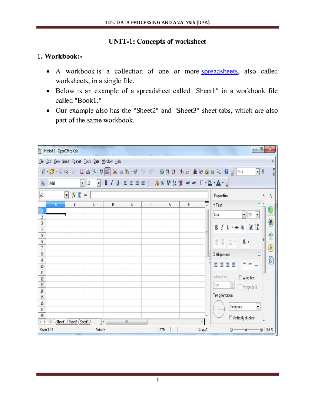 105: DATA PROCESSING AND ANALYSIS (DPA) Unit 1 - Basics of Worksheets ...