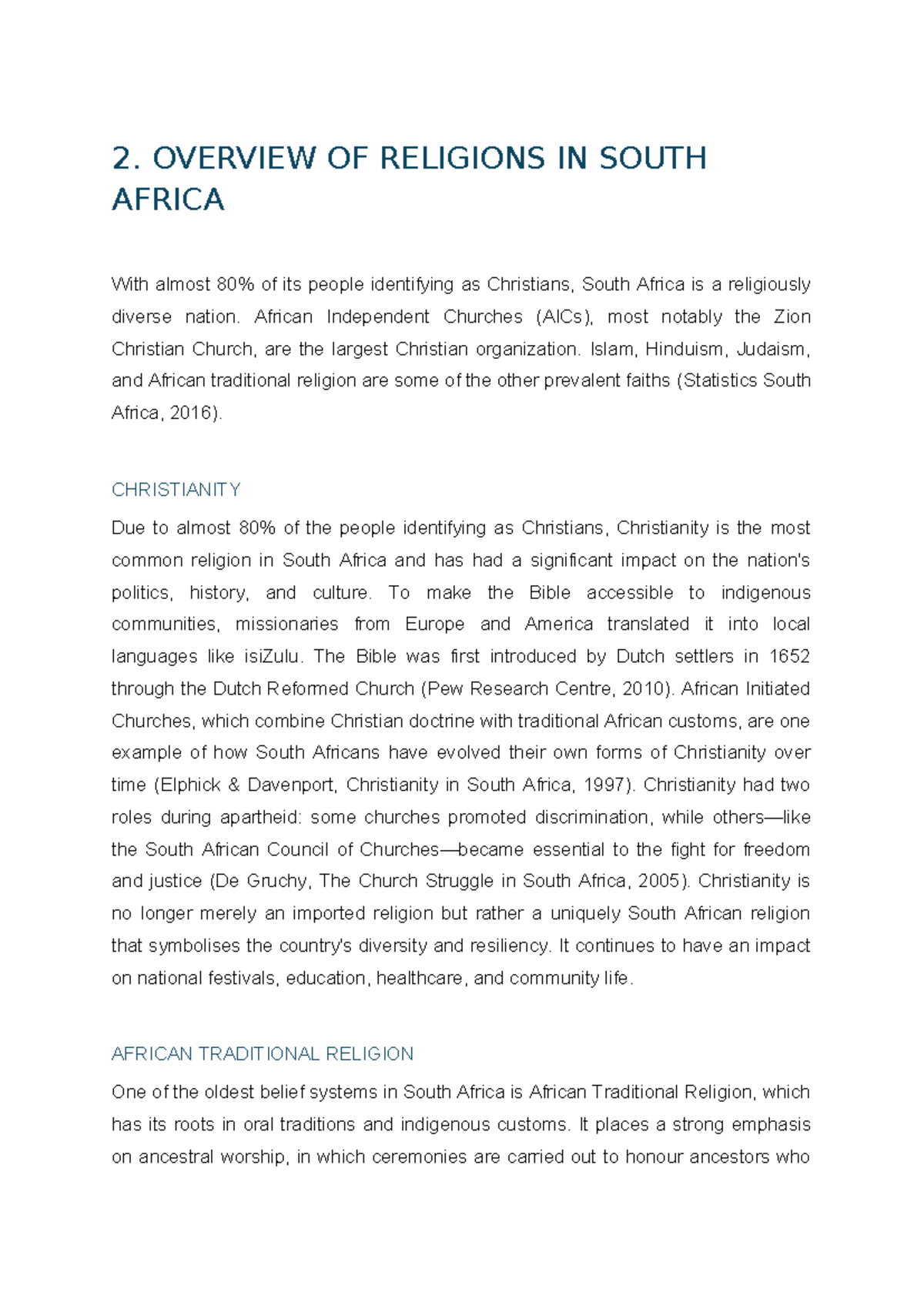 Overview of Religions in South Africa - HSOC011 Study Notes - Studocu