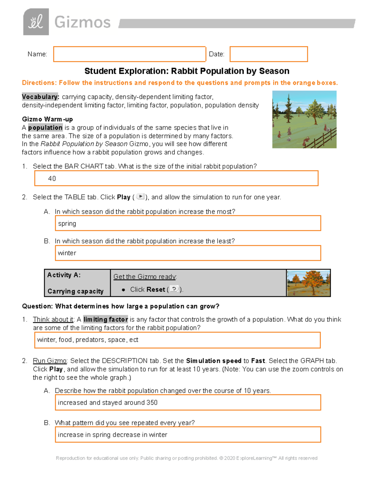 Gizmo Rabbit Population Dynamics Study - 9964504 - Student Exploration ...