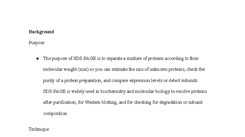 SDS-PAGE Protocol for Protein Separation and Analysis - Studocu