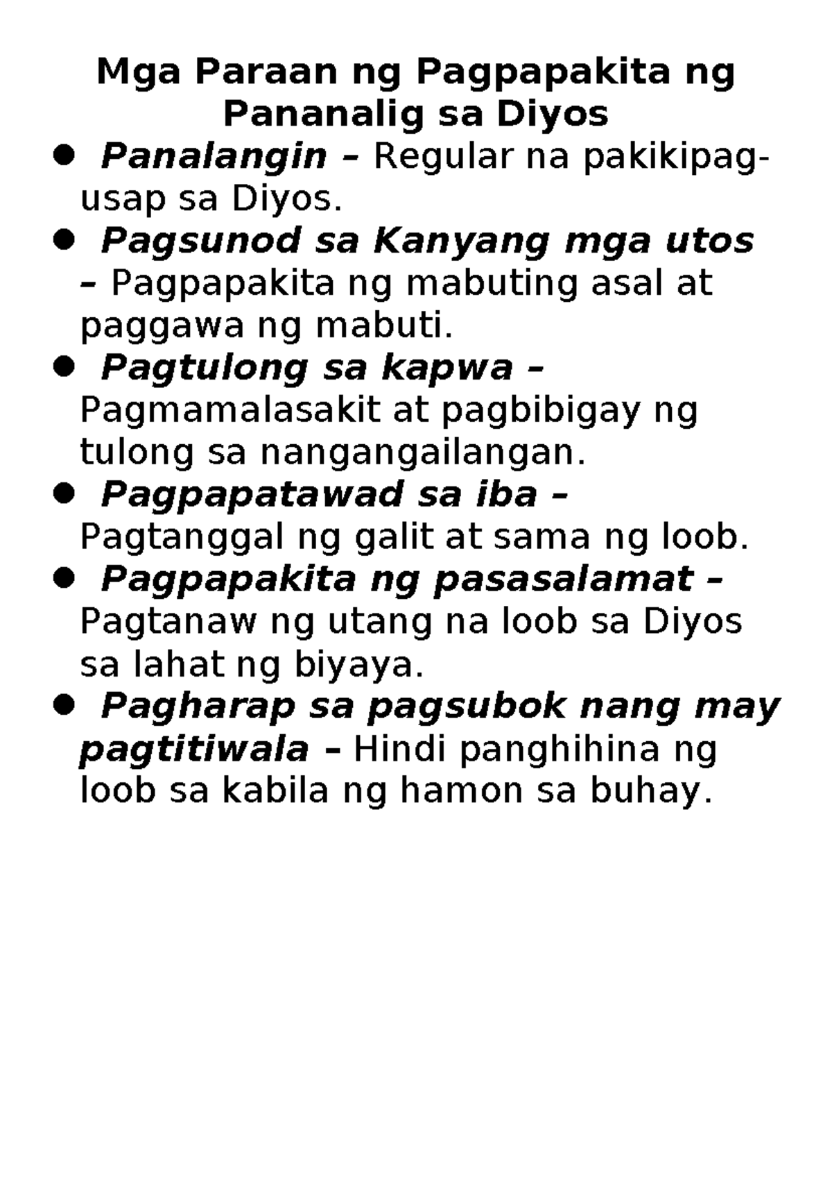 Mga Paraan ng Pagpapakita ng Pananalig sa Diyos - Mga Paraan ng Pagpapakita ng Pananalig sa ...