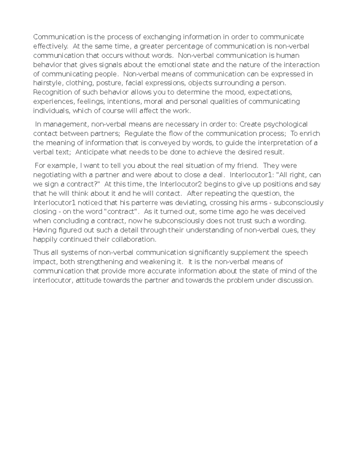 Essay on Non-Verbal Communication: Understanding Non-Verbal Cues - Studocu
