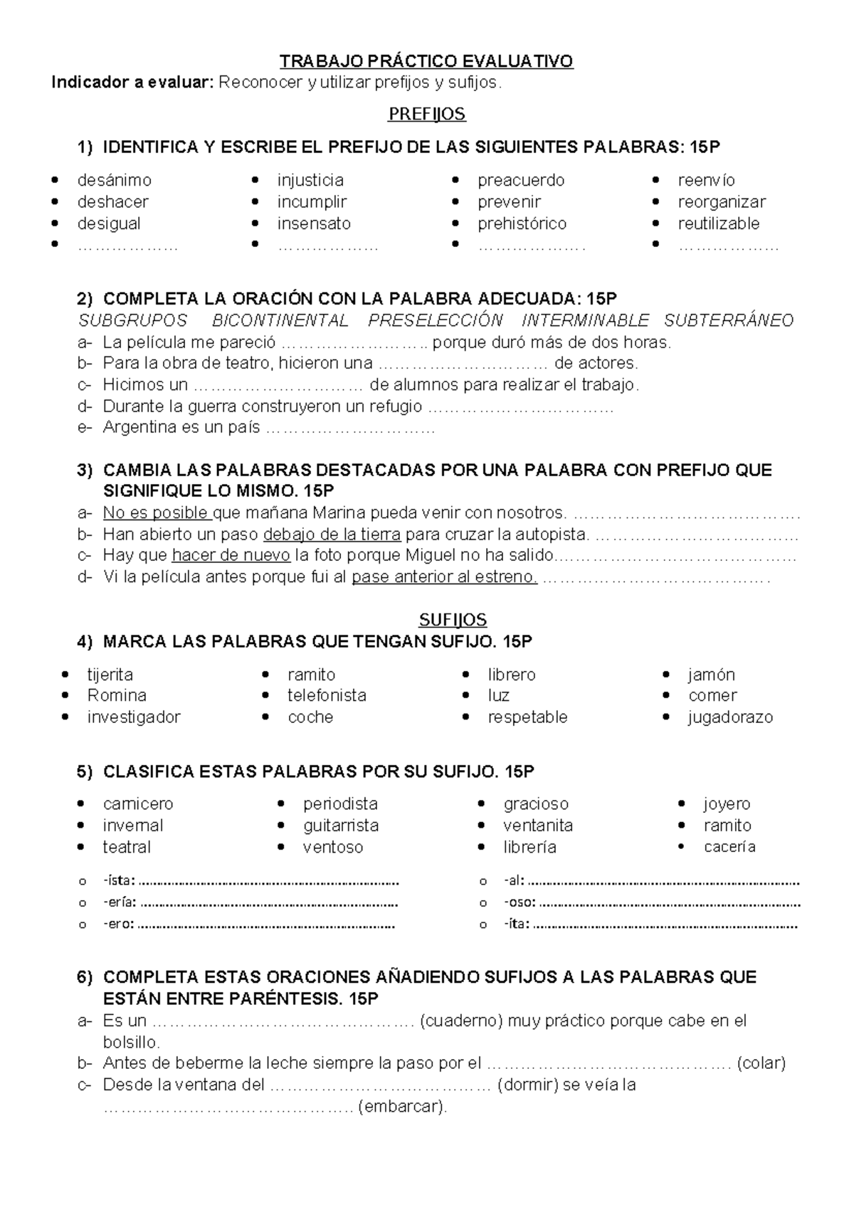 TP Sufijos y Prefijos: Reconocimiento y Uso de Elementos Lingüísticos ...