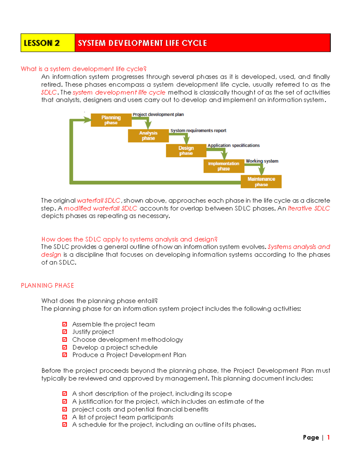Lesson 2 - System Development Life Cycle - LESSON 2 SYSTEM DEVELOPMENT ...