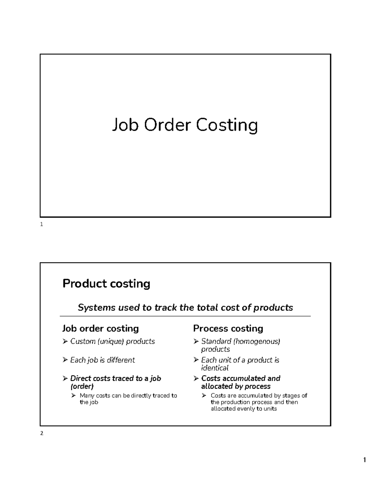Job Order Costing and Product Costing Overview - Studocu