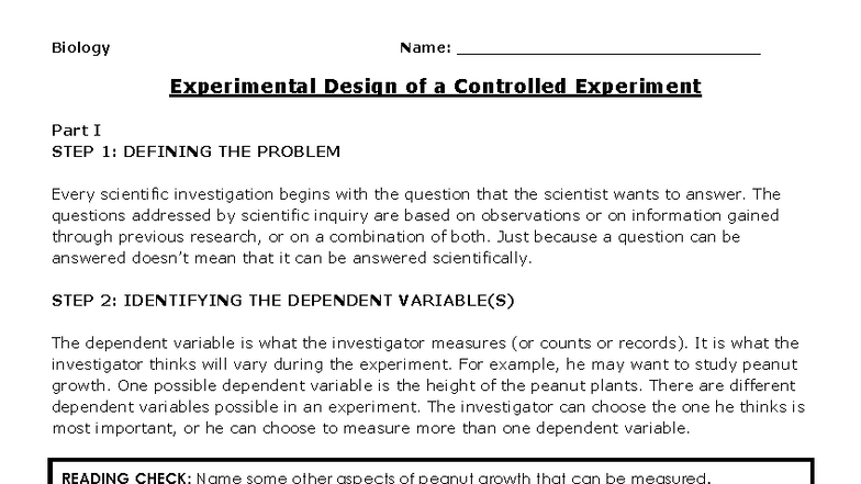 Biology 101: Experimental Design in Controlled Experiments - Studocu
