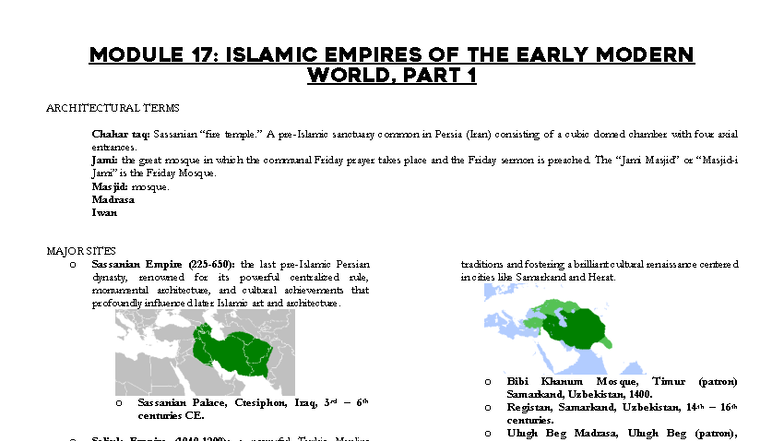 Study Guide M17: Early Modern Islamic Empires - Architecture & Key ...