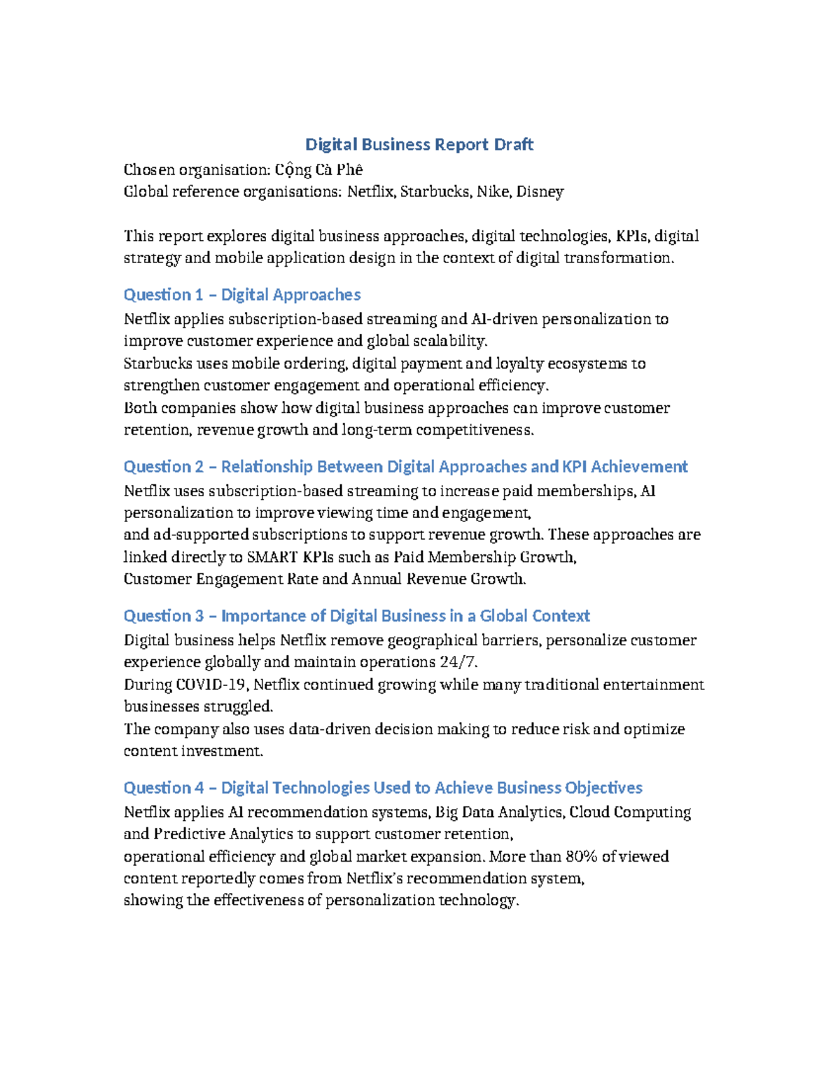 Cong Cà Phê Digital Business Report Draft: Strategies & Innovations ...