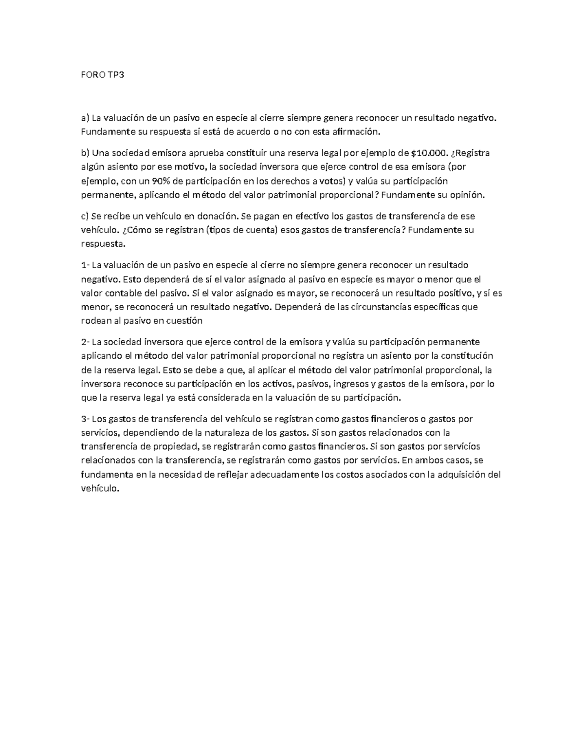 FORO TP3: Análisis de Valuación de Pasivos y Gastos de Transferencia - Studocu