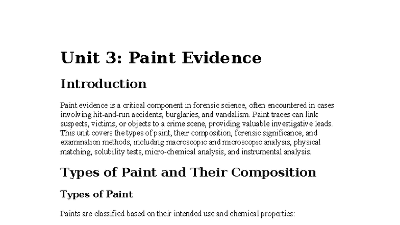 Forensic Physics Unit 3: Introduction to Paint Evidence Analysis - Studocu