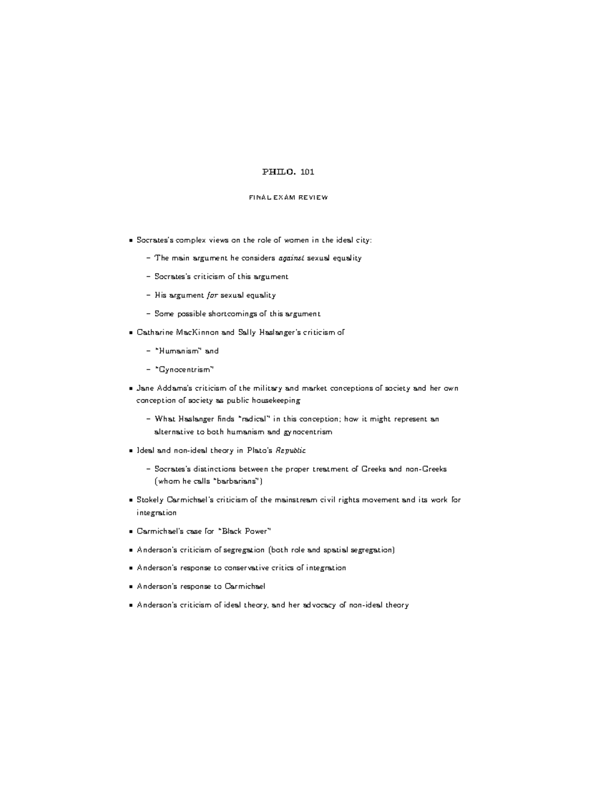 Review-sheet - Ignore, trying to unlock another document. - PHILO. 101 FINAL EXAM REVIEW • - Studocu