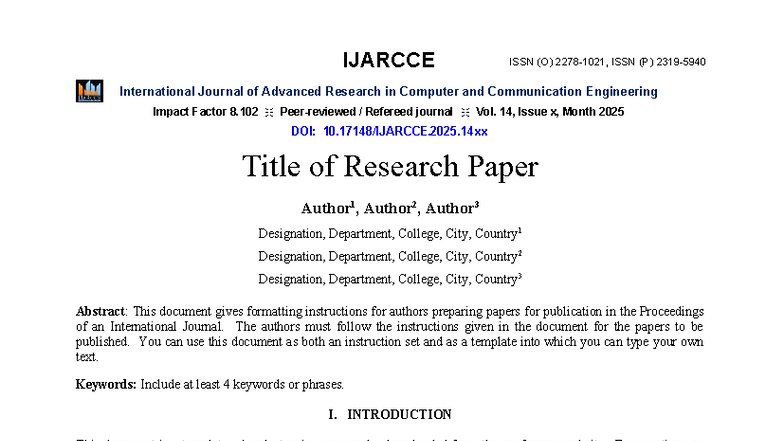 IJARCCE Paper Formatting Guidelines for Authors - Studocu