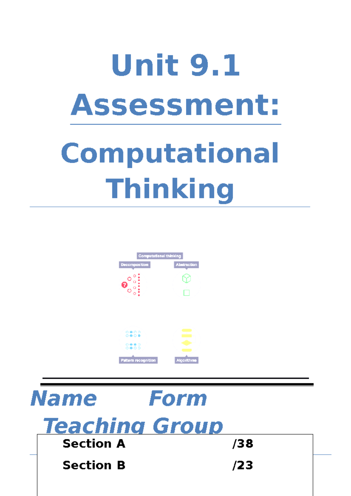 9.1 Computational Thinking Assessment Markscheme and Guide - Studocu