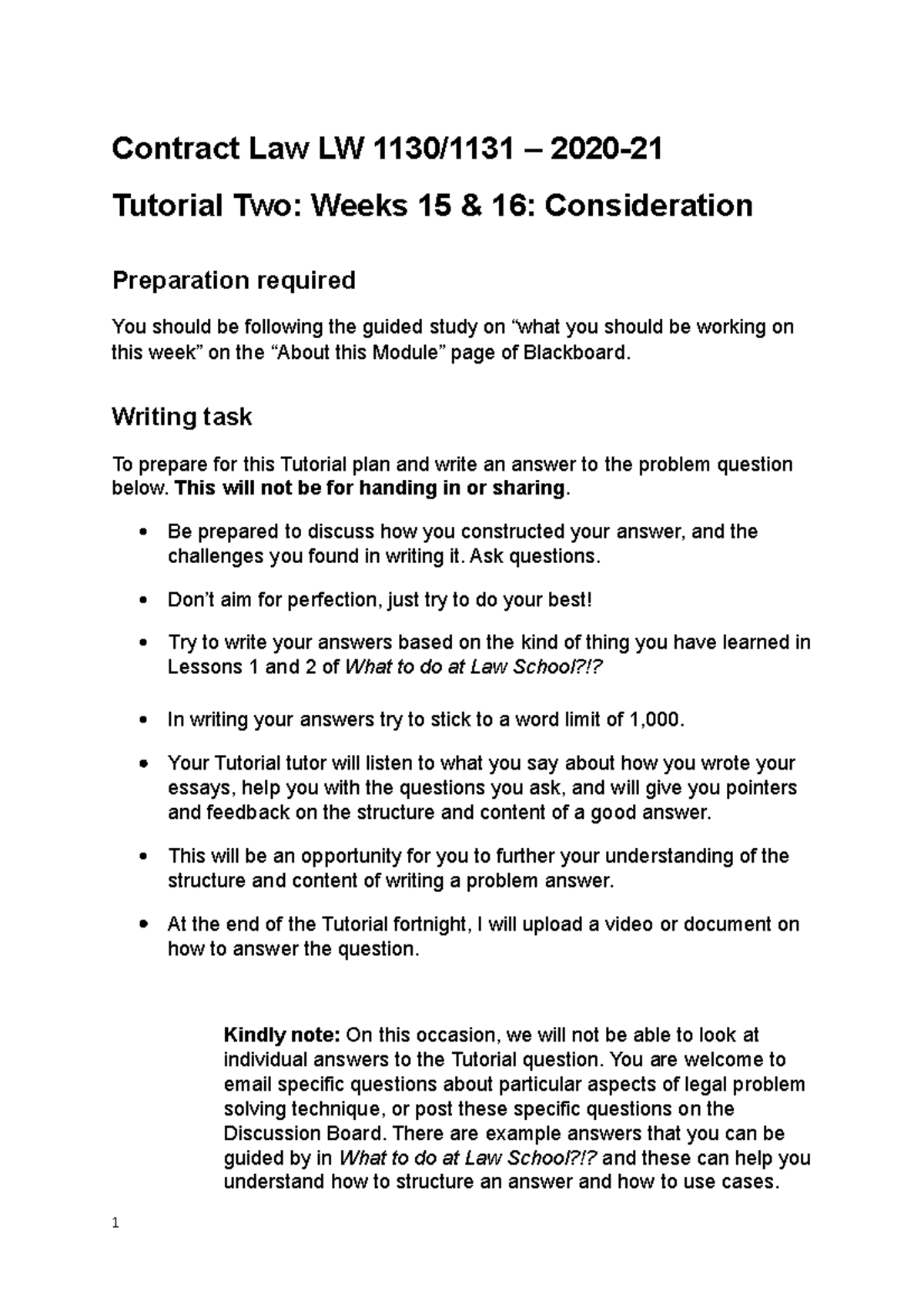 Tutorial 2 - Contract Law LW 1130/1131 – 2020- Tutorial Two: Weeks 15 ...